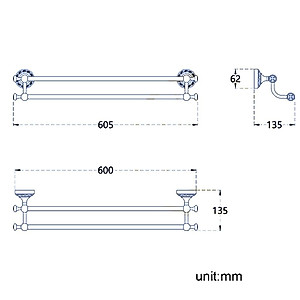 Bath Towel Bar Bathroom Hardware Bathroom Pendant, Brass Material European Bathroom Antique Towel Rack Double-Rod Towel Rail Towel Holder