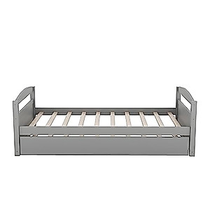 Harper & Bright Designs Twin Daybed with Trundle, Solid Wood Bed Twin Size Bed Sofa Platform Bed Frame, No Box Spring Needed (Twin Size, Gray)