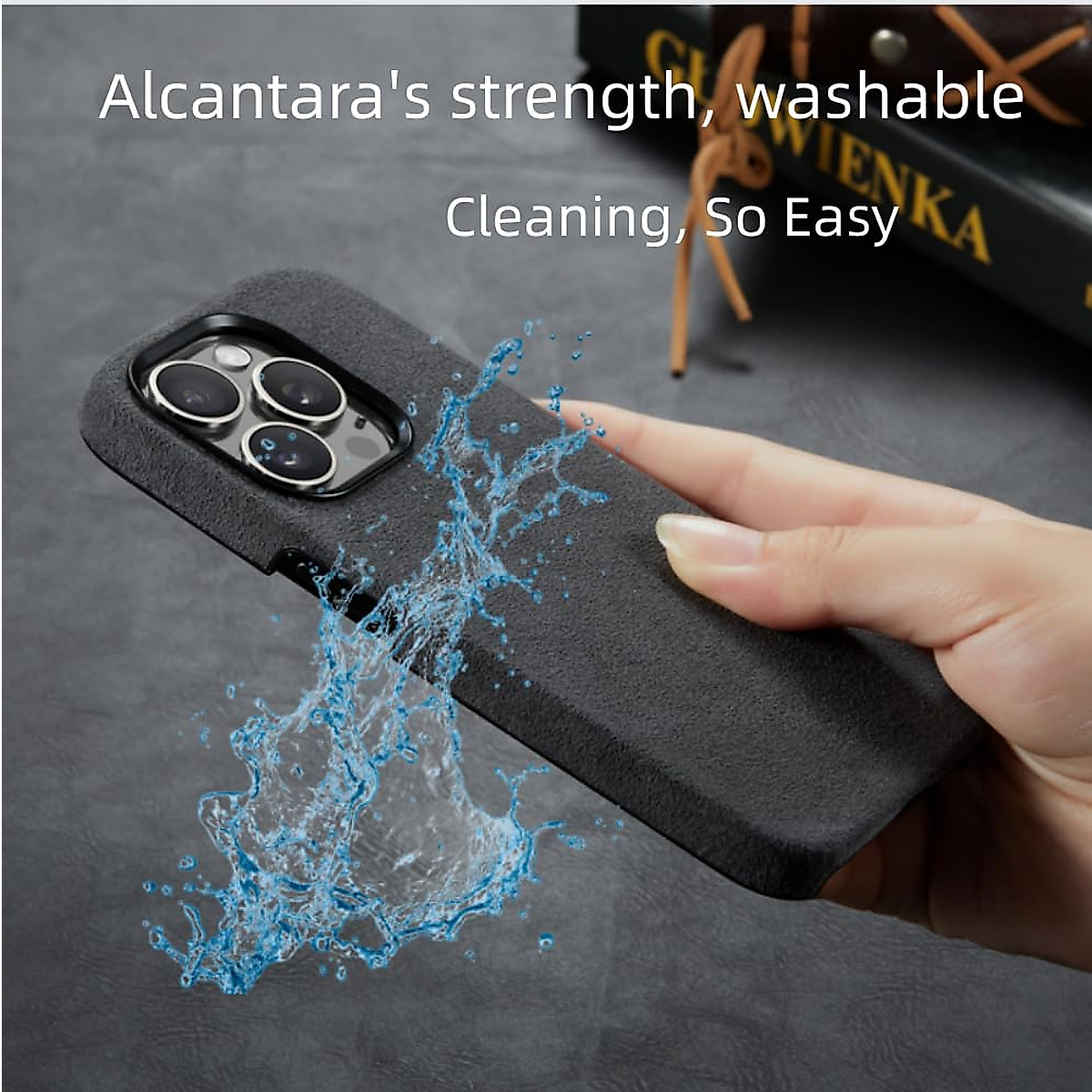 TYXDKJ Alcantara Case for iPhone 15 Pro Max, Handmade Half-Wrapped Synthetic Suede Cover, Compatible with Magsafe Wireless Charging (Black)