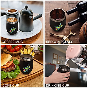 Hon-Lally Hummingbird Flower Pattern 12 oz Stainless Steel Wine Tumbler with Lid Mug Cup Double Wall for Coffee, Cocktail, Drink, Tea and Beer - black-style