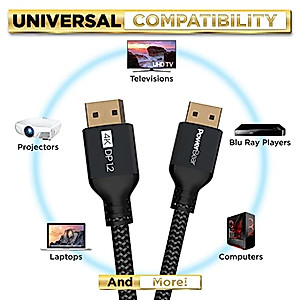 PowerBear 4k Displayport Cable | Ultra HD High Speed Display Port Cable for Gaming Monitor, Laptop, TV & PC | Nylon Braided Display Port 1.2 4K 60Hz, 2K 165Hz, 2K 144Hz (NOT HDMI) (15 Feet)