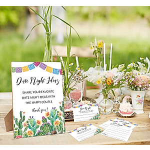 Date Night Ideas for Couples, Bridal Shower Games Date Night Sign, 1 Wooden Sign with 50 Cards, Mexican Fiesta Wishes Advice Game for Wedding, Bachelorette Party Night, Engagement Decoration