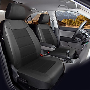 PIC AUTO Car Seat Cover Full Set, Front Bucket Seat Covers with Split Bench, Mesh and Leather, Universal Fit for Most Cars, SUVs, and Trucks (Black)