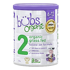 Bubs Organic Grass Fed Follow-On Formula Stage 2, Infants 6-12 months, Made with Non-GMO Organic Milk, 28.2 Oz