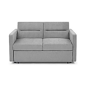 Anchorh Loveseats Sofa Bed with Pull-Out Bed,Adjsutable Back and Two Arm Pocket,Folding Futon Sofa Bed with Wood Legs Sleeper Sofa Recliner for Living Room (Grey)