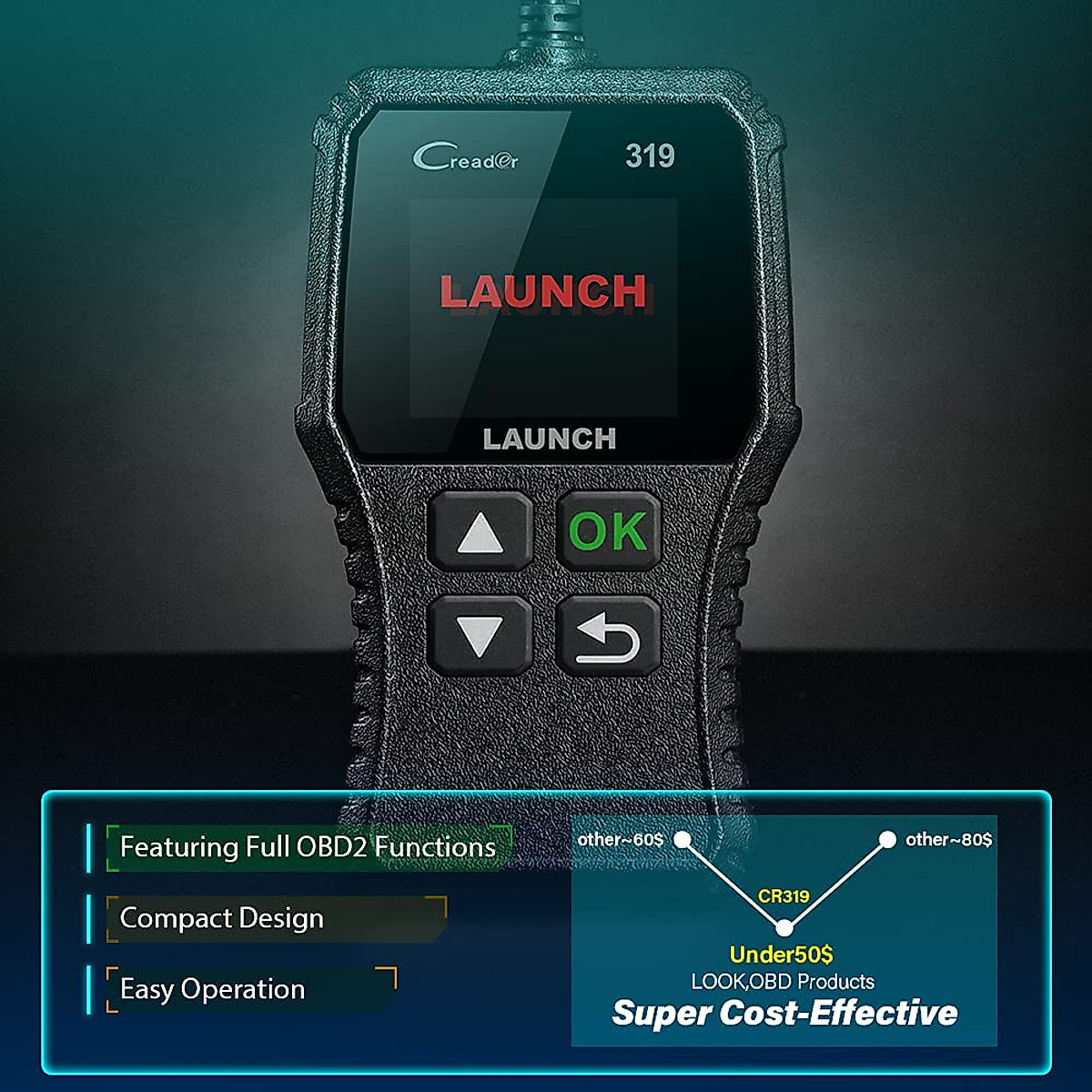 LAUNCH OBD2 Scanner Engine Fault Code Reader, CR319 Code Reader Scanner, CAN Diagnostic Scan Tool Supports DTC Lookup, Mode6 O2 Sensor for OBDII Protocol Cars Since 1996 Black