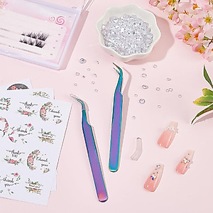 UNICRAFTALE 2pcs Stainless Steel Curved Pointed Craft Tweezer Rainbow Sticker Picking Tool Tweezer for DIY Craft Precision Tweezers Jewelry Making Electronics and Laboratory Works 12.1x0.95cm