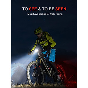 Cuvccn Bike Lights, Rechargeable Bicycle Lights Set Super Bright 8+12 Modes, IPX6 Waterproof Bike Lights for Night Riding/Cycling Safety, Front and Back Taillight Reflectors, 58 Hrs Long Battery Life