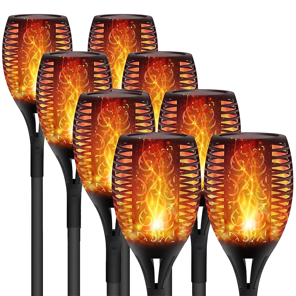 Solar Torch Light with Flickering Flame, Halloween Decorations Outdoor, Solar Tiki Lights Decorative Outdoor Garden Path Stake (8 Pack)