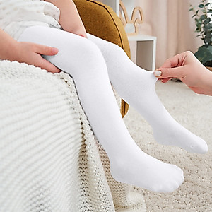 Zando Baby Tights for Girls Non Slip Grip Soft Comfortable Cotton Pantyhose Infant Seamless Leggings Toddler Thick Solid Knit Socks Warm Cute Baby Newborn Infant Stockings White L