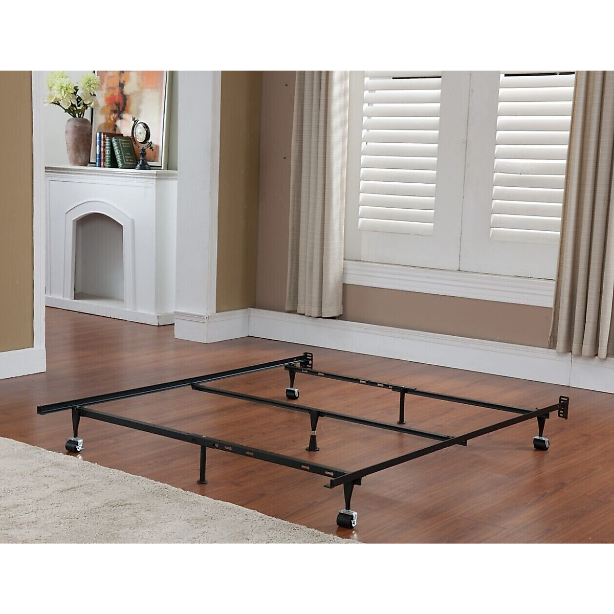 Kings Brand 7-Leg Super Duty Adjustable Metal Bed Frame (Queen/Full/XL/Twin/XL) with Center Support bar & Rug Rollers&Locking Wheels