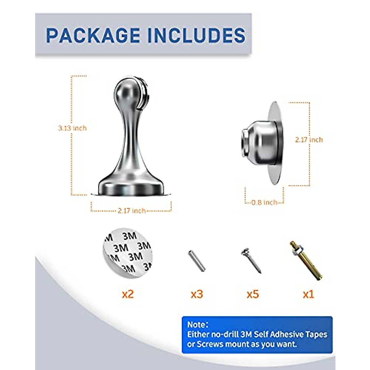 Door Stopper,Magnetic Door Stop,EUHOME 1 Pack Stainless Steel 201 Door Catch Holder,Magnetic Door Stopper,No Drill Doorstop with 3m Self Adhesive Tape,Screws for Wall & Floor Mount,Hold Door Open