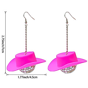 CWVHQ Disco Ball Earrings for Women Mini Western Cowboy Hat Disco Ball Dangle Earrings Mirror Ball Drop Earrings Disco Cowgirl Earrings (style-1)