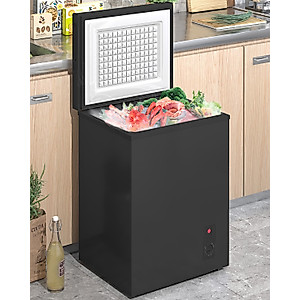 Muhub 3.5 Cu Ft Chest Freezer, Compact Freezer with 7 Level Adjustable Temperature,Top Open Door Freezer with Removable Storage Basket,Energy Saving Deep Freezer, Black