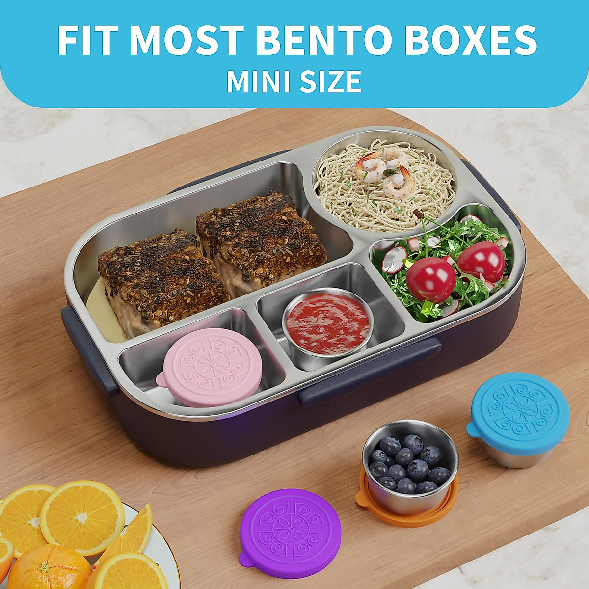 6 PCS 1.6 oz Salad Dressing Container To Go, 304 Stainless Steel Small Condiment Containers with Lids, Leak Proof, Mini Dipping Sauce Cup Set for Lunch Box (Mix Color)