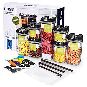 Airtight Food Storage Containers Set with Lids - 7 PCS Home and Kitchen Pantry Organization and Storage - Plastic Canisters for Dry Food, Sugar and Flour - BPA Free Storage bins with Labels, Marker and Ziploc Bags
