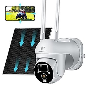 P Panoraxy 2.5K 4MP Solar Security Camera Wireless Outdoor 360°View 2.4G WiFi Home PTZ Camera, Color Night Vision Battery Powered, Motion＆Human Detect, Pan Tile, Works with Alexa & Google Assistant