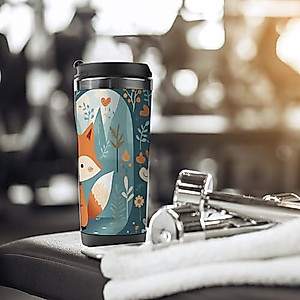 RTFGHJS 13oz Vacuum Insulated Stainless Steel Tumbler with Leakproof Lid Fox And Heart 304 Stainless Steel Travel Mug Wide Mouth Coffee Cup for Hot & Cold Drinks (380ml)