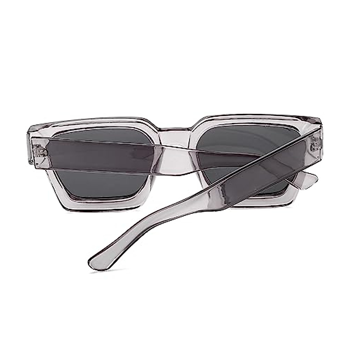 EYLRIM Thick Square Frame Sunglasses for Women Men Fashion Chunky Rectangle Sun Glasses Black Shades(10 Transparent Grey/Grey)