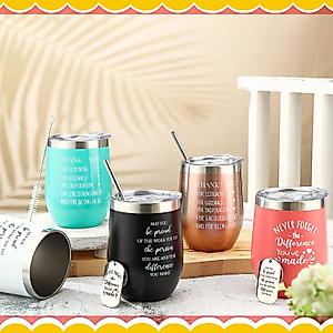 6 Sets Teacher Appreciation Gifts Employee Appreciation Gifts for Coworkers Bulk Thank You Gifts for Women Men 12 oz Insulated Wine Tumblers with Lids Straws and Stainless Steel Keychains for Teacher