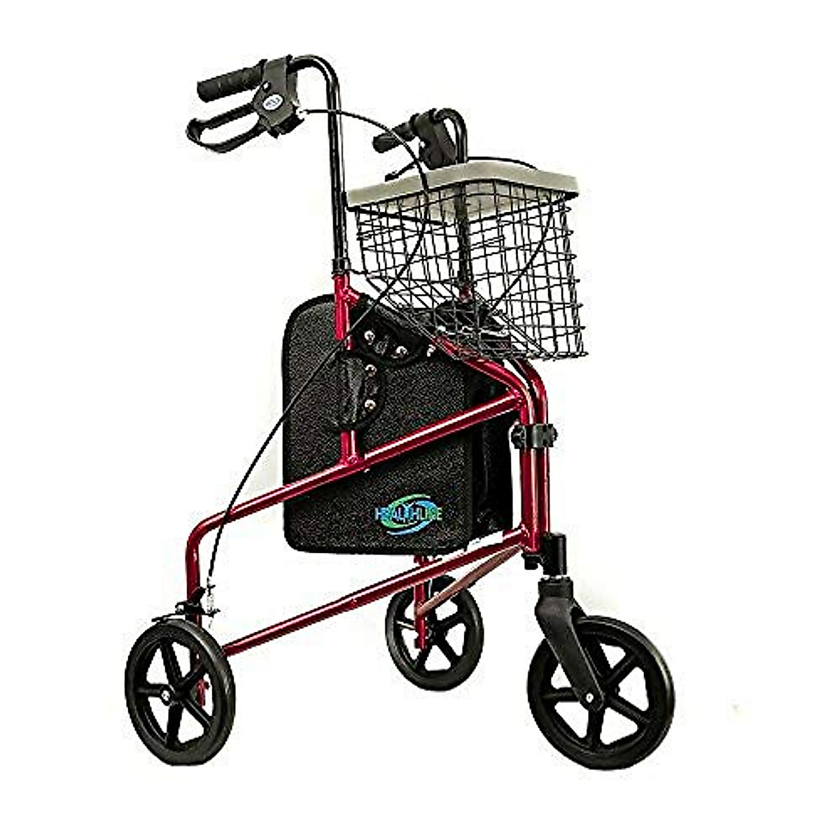Rollator Walker Aluminum 3 Wheel for Seniors, Foldable Lightweight Three Wheel Walker Traveler Mobility Rollator 3 Wheels Walker with Basket Tray, Pouch, Brakes, Narrow Walker for Small Spaces (RED)
