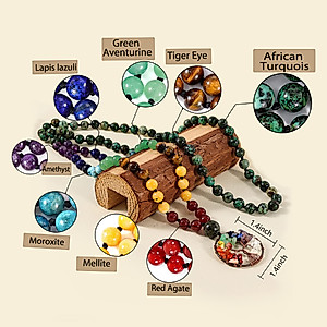 Bivei 108 Mala Beads Necklace Tree of Life 7 Chakra Wrap Bracelet Real Healing Gemstone Yoga Meditation Hand Knotted Mala Prayer Bead Necklace(African Turquoise 8mm)