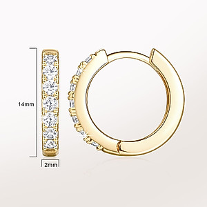 NEARLAND 14K Gold Huggie Hoop Earrings for Women 14K Gold Earrings Small Gold Hoop Earrings Gold Diamond Hoop Earrings for Women with Round Cubic Zirconia,12mm 14mm 16mm (14mm)