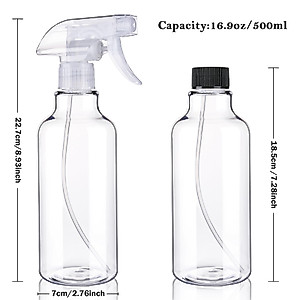 Hethyo 4 pack Plastic Spray Bottles Empty Spray Bottle 16.9oz/500ml Heavy Duty Spraying Bottles Mist/Stream Water Bottle for Cleaning Solutions, Essential Oils, Hair, Cooking (2Clear&2 brown)