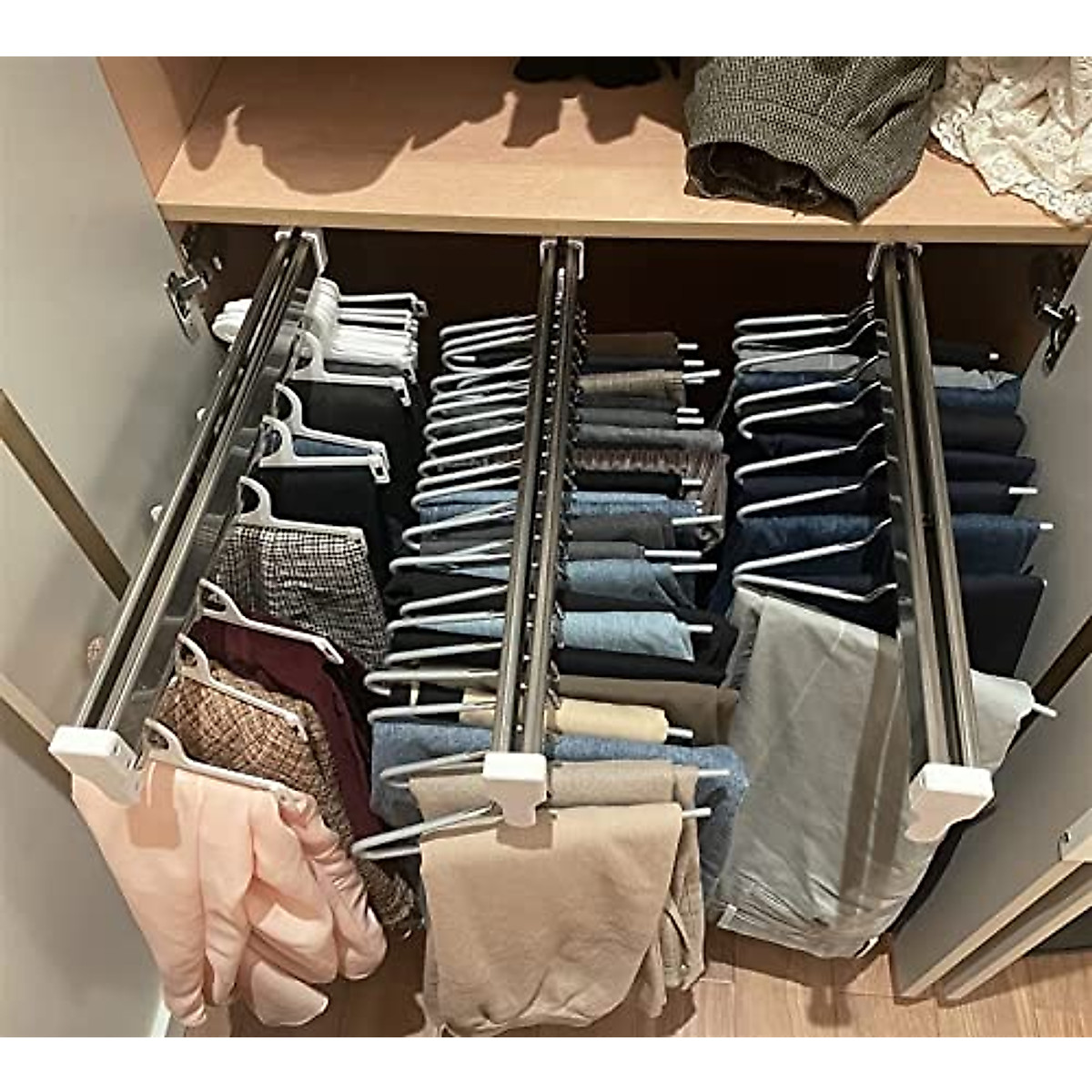 Telescopic Clothes Hanger With Guide Rail 30-80 Cm, Steel Wardrobe Rod For Trousers Clothes Storage, Space-saving Adjustable Clothes Hanger Rod For Wardrobe, Load Capacity 25 Kg (Size : 450mm/17.7inc