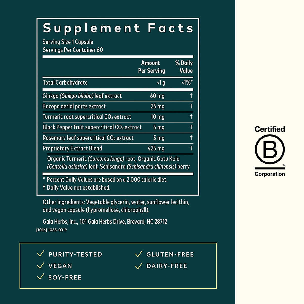 Gaia Herbs Agile Mind - Brain & Cognitive Support Herbal Supplements - with Organic Turmeric Root, Bacopa, Black Pepper, and Ginkgo Biloba - 60 Vegan Liquid Phyto-Capsules (30-Day Supply)