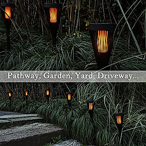 LUSHARBOR Solar Outdoor Lights, Solar Torch Lights with Flickering Flame, 12 LED Waterproof Solar Lights Auto On/Off Outdoor Landscape Decor Flame Lights for Garden, Patio, Yard, Driveway, 4 Pack