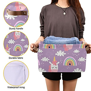 Unicorn Rainbow Cloud Storage Basket Collapsible Storage Bins Cubes Box Toy Chest Fabric Clothes Hamper Gift Baskets for Shelves Office Home Nursery Shoes with Leather Handles