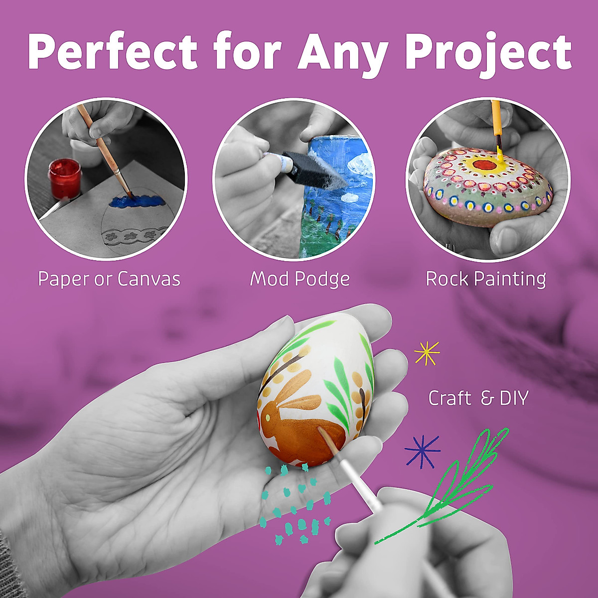 Artlicious Paint Brush Set - Pack of 25, Assorted Variety, All-Purpose Paint Brushes - Use with Acrylic, Oil, Watercolor, Gouache Paints, Face Nail Art, Miniature Detailing and Rock Painting