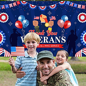 Avezano Veterans Day Banner Thank You Veterans Backdrop Patriotic Decor Veterans Day Memorial Day Decorations Thank You Veterans Supplies for Party Banner 70.8 x 43.3 Inch