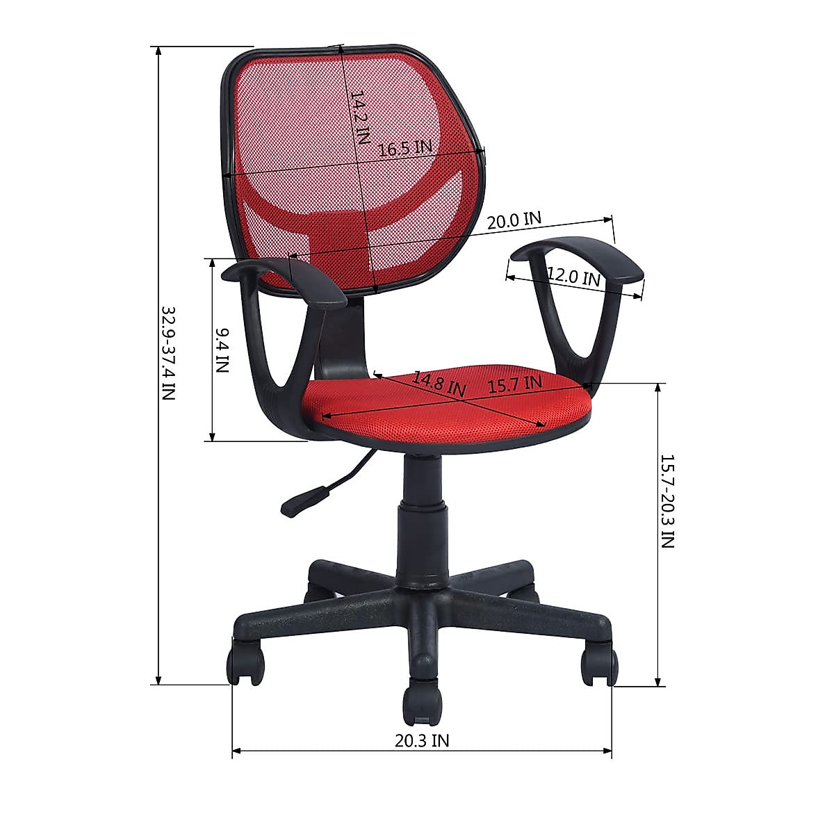 Geniqua Red Mesh Office Chair Ergonomic Back Support Mid-Back Home Computer Chair Swivel Adjustable Task Chair, for Home Office