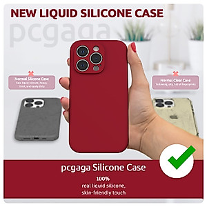 pcgaga Liquid Silicone Case for iPhone 14 Pro Max with Screen Protector [Camera Protection] [Microfiber Lining] Slim Shockproof Protective Phone Cover, 6.7 Inch, Red
