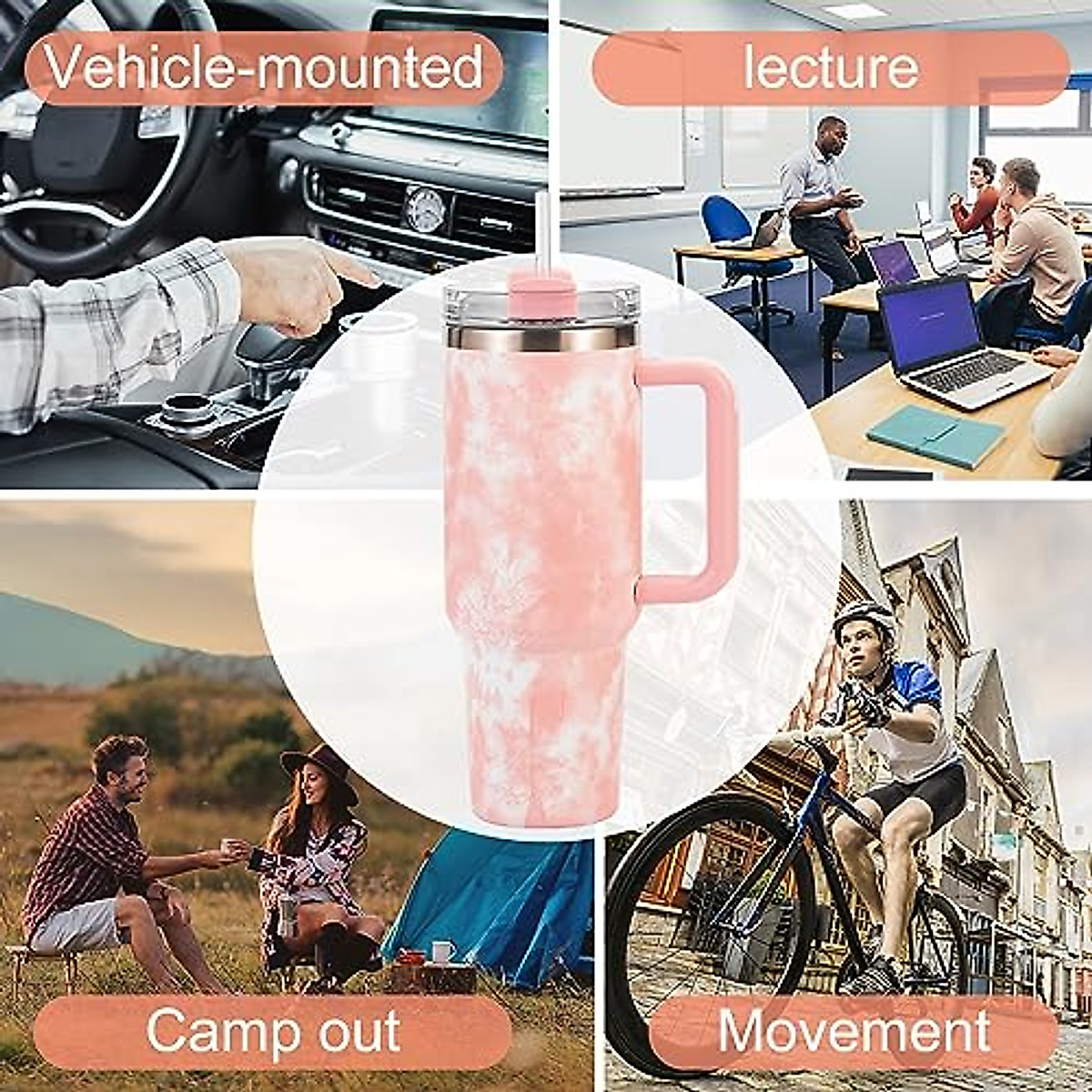 40 oz Tumbler With Handle and Lid Straw Stainless Steel Insulated Vacuum Cup Reusable Water Bottle Travel Mug Iced Coffee Cup Travel Mug for Hot and Cold Beverages simple modern 40 oz tumbler