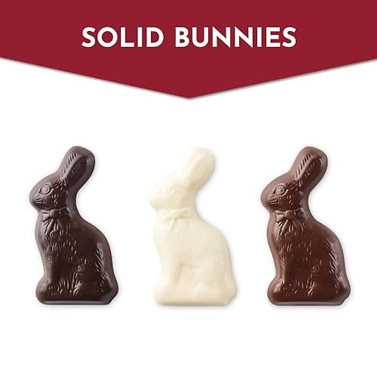 Fannie May, 6 Count Solid Assorted Dark Chocolate, Milk Chocolate and White Confection Bunnies, Easter Basket Stuffers, 3 oz Each