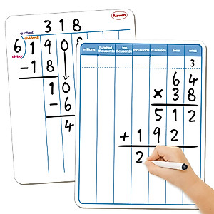 Dry Erase Long Division White Board,9 x 12 Multi-Digit Computation Double-Sided Dry Erase Board,Math Manipulatives White Board for Students,Classroom and Home,Small White Board Dry Erase (Division)