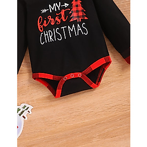 bilison My 72st Christmas Infant Baby Boy Outfits Set Newborn Boy Hoodies Sweatshirt Red Plaid Romper+Pant clothing Set