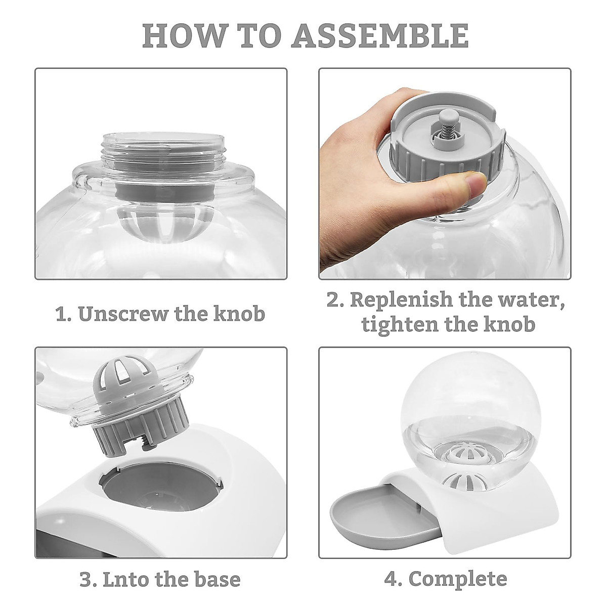 Hamiledyi Automatic Water Dispenser for Dogs and Cats Pet Water Dispenser 2.8 Liter Pet Gravity Water Station Spill-Proof Spherical Waterer Pets Water Bottle for Puppies Kittens Rabbits (Grey)