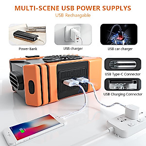 Cof 4-in-1 Waist Clip on Fan Portable Personal Fan, USB Mini Necklace Fan, 3 Speeds, 5000mAh Rechargeable Battery Operated Fan for Outdoor Camping with LED SOS Function