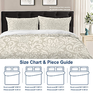 Batmerry Begie Plant Floral Twin Size 3 Pieces Bedding Comforter Cover Sets,Soft Fluffy Pastels Flowers Foliage Pattern Printed Duvet Cover for All Season