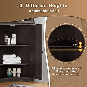 JUMMICO Corner Cabinet, Espresso, with 2 Doors and 3 Tier Shelves, Free Standing, Storage for Bathroom, Living Room, Bedroom or Kitchen