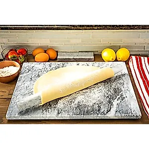 Marble Cutting Board for Kitchen, Serving, Pastry, Charcuterie, Cheese - 16” x 12” and 16” Marble Rolling Pin Combo - Nonslip Feet for Stability - Accessories For Bakers, Gift Home Decor ideas