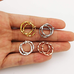LAXPICOL Twisted Clip On Earrings Gold Silver Grey Rose Gold 4PCS 0.59IN(15mm) Stainless Hoop Earrings Clip On Earrings for Women No Piercing