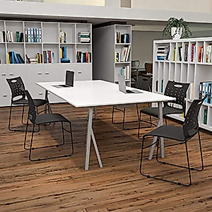Flash Furniture Hercules Series Stacking Chairs for Waiting Rooms and Offices, Ergonomic Lobby Chairs with Contoured Air-Vent Backs, Set of 5, Black