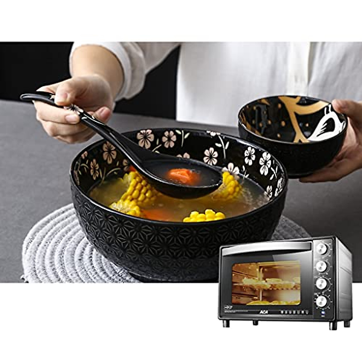 Spoons Silverware Household Large Soup Spoons Ceramic Rice Spoons Thickened Long Handle Spoons Restaurants Serving Soup Spoons Spoon Set (Color : A)