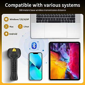 NetumScan Industrial Bluetooth QR Barcode Scanner, IP67 Waterproof & 7M Drop Proof, 2600mAh Wireless 1D 2D Bar Code Scanner with Charging Stand for Store, POS, Computer, iPhone, Android NS-1200