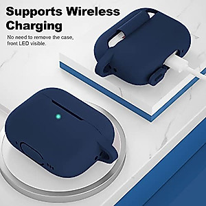 ATUAT AirPods Pro 2nd Generation Case Cover, Protective Silicone Skin Accessories with Keychain for Women Men for Apple AirPods Pro Gen 2(2022), Front LED Visible-Midnight Blue
